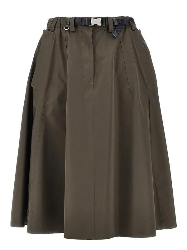 Prada Technical Canvas Midi Skirt With Integrated Belt - Brown