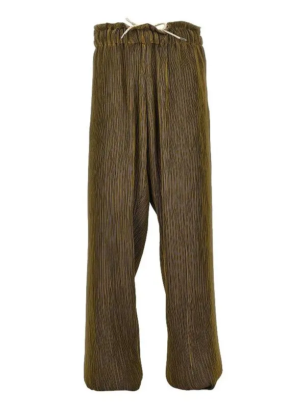 Emporio Armani Microplissè Fabric Wide Leg Pants - Khaki