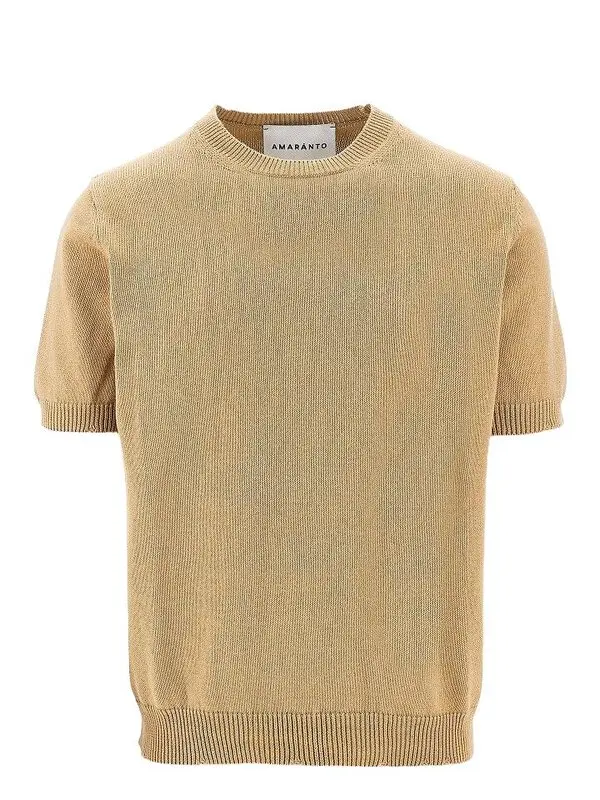 AMARANTO Distressed Finish Fine Knit T-shirt - Beige