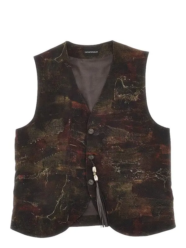 Emporio Armani Printed Cupro Twill Vest - Brown