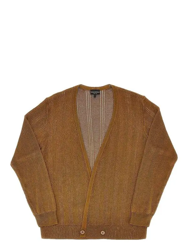 Emporio Armani Openworked Viscose Cardigan - Brown