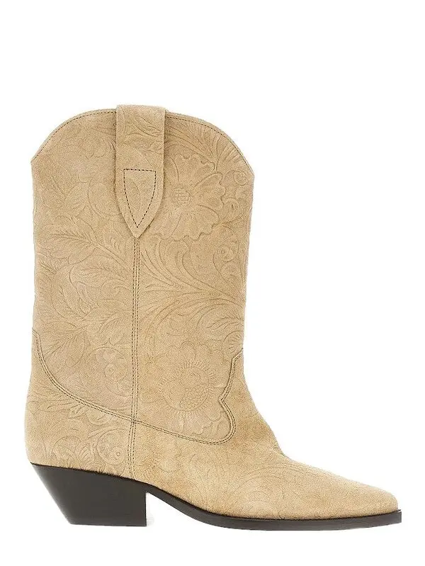 Isabel Marant Étoile Suede Leather Embossed Floral Texan Boots - Beige