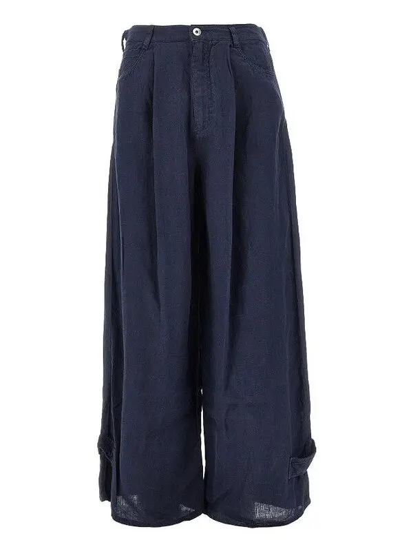 Emporio Armani Linen Wide Leg Pants - Blue