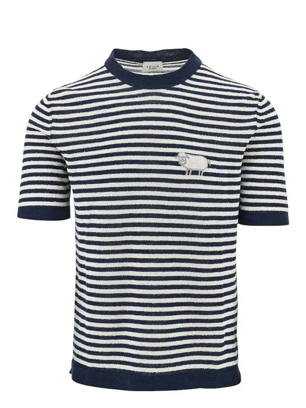 GALLIA KNIT Striped Knitted T-shirt - Multicolor