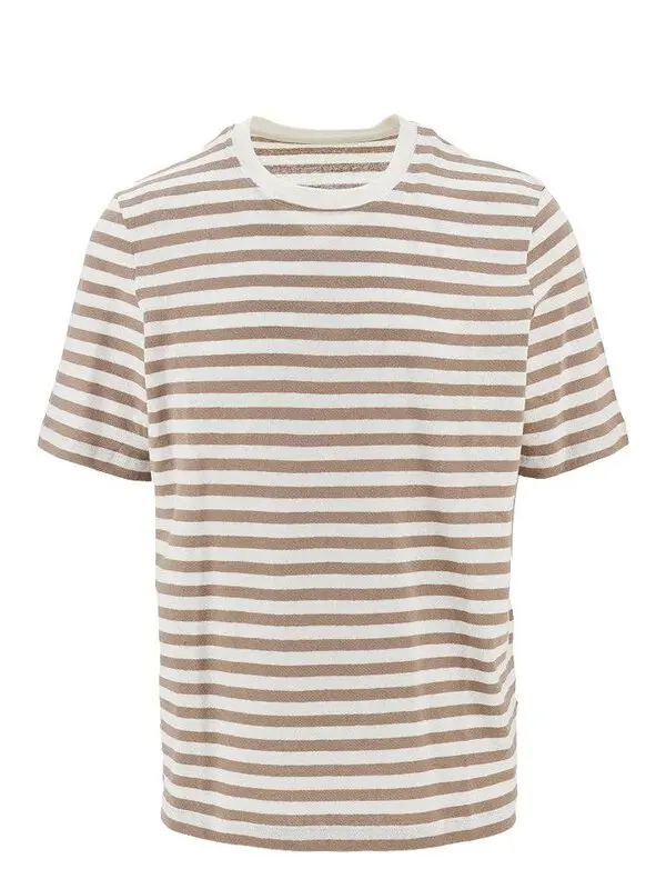 Majestic Filatures Triped Cotton And Linen T-hirt - Beige