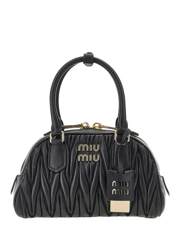 Miu Miu Matelassé Nappa Leather Arcadie Bowling Bag - Black