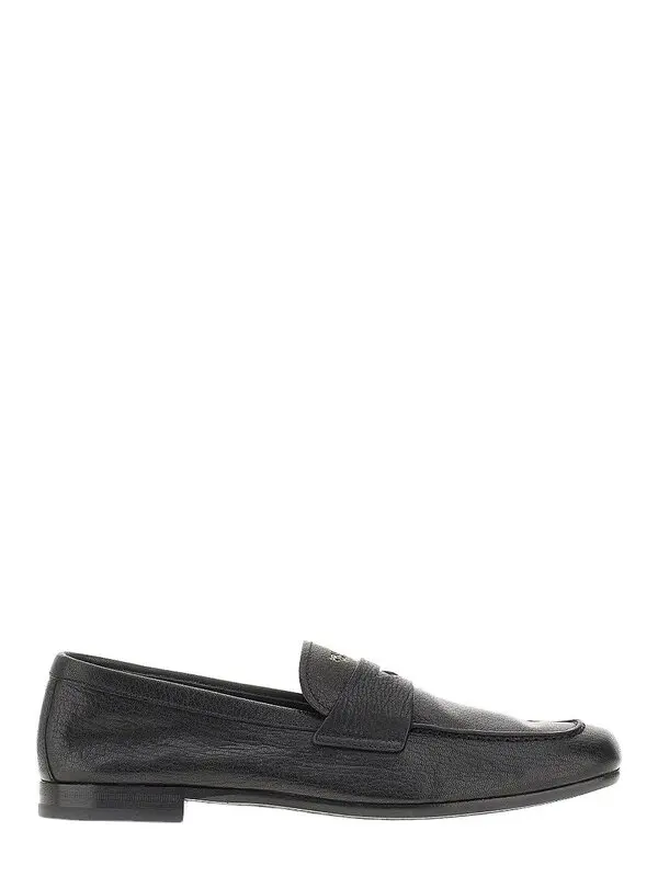 Prada Leather Loafers With Gold Tone Logo - Black