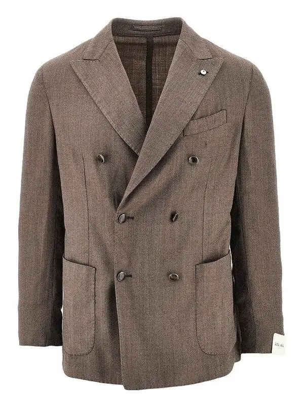 L.B.M. 1911 Tom" Wool-blend Double-breasted Jacket With Chevron Motif - Brown