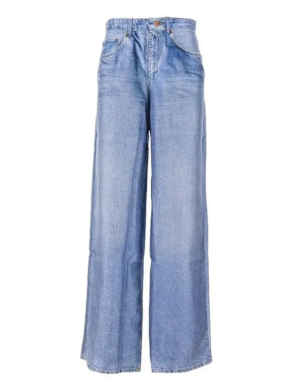 PIERRE-LOUIS MASCIA Demim Print Silk Twill Wide-leg Pants - Blue