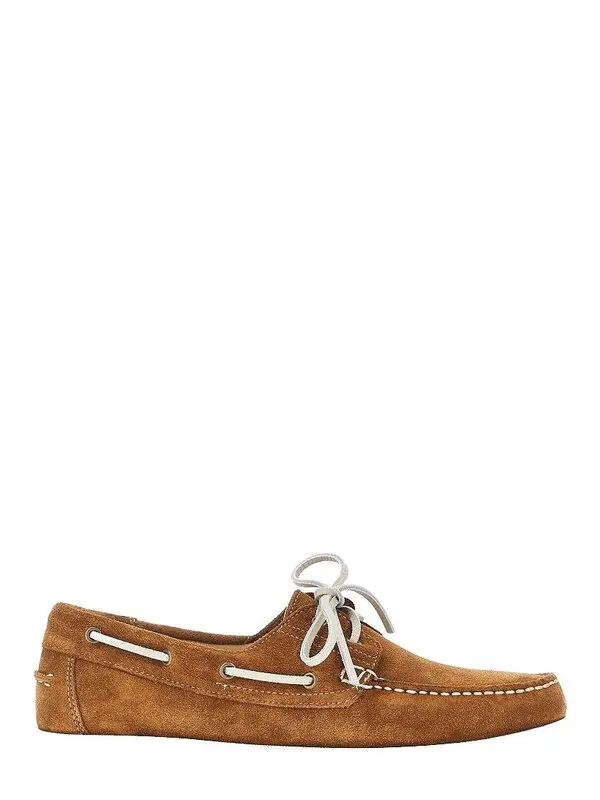 SAXONE Suede Leather Boat Shoes - Brown