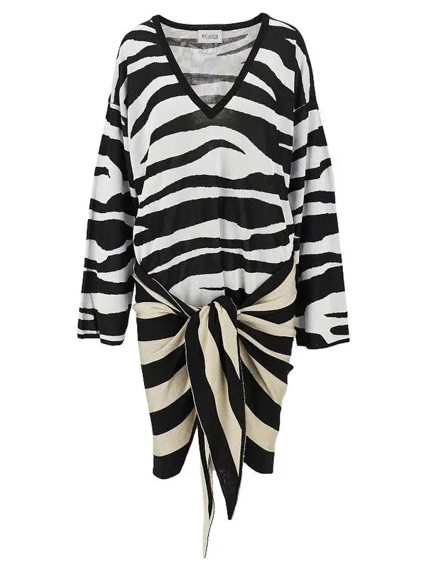 Attico Zebra Striped Knitted Mini Dress With Tie Skirt - Multicolor