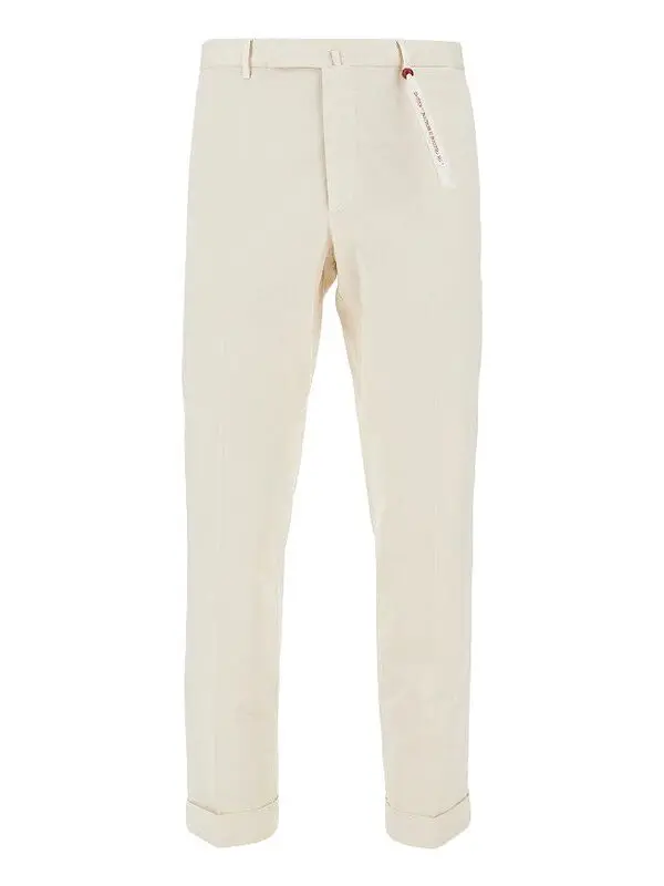 SANTANIELLO Stretch Twill Tailored Pants With Cuffed Ankle - White