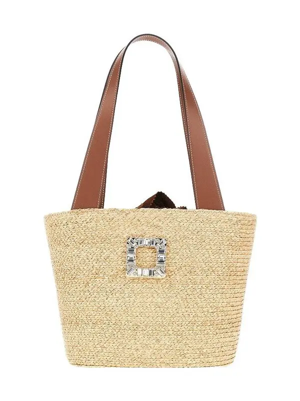 ROGER VIVIER Raffia Small Viv Skate Bag - Beige
