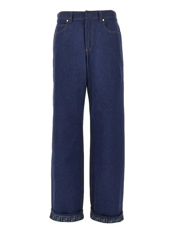 Fendi Wide Leg Jeans With Ff Motif - Blue