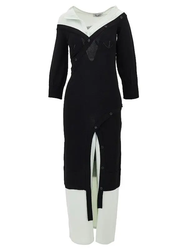 Attico Asymmetrical Midi Knitted Dress - Black