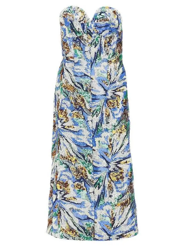 Rabanne Floral Sequinned Strapless Midi Dress - Multicolor
