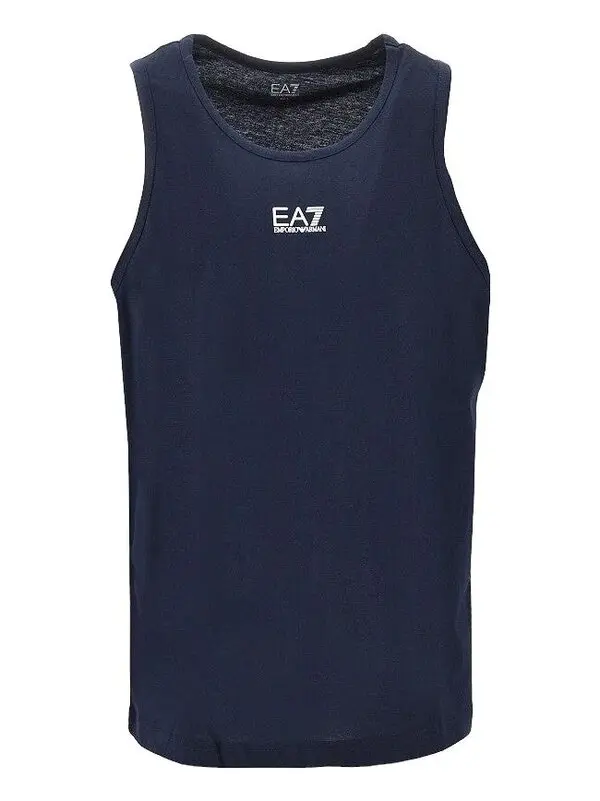 EA7 Cotton Tank Top With Logo Print - Blue