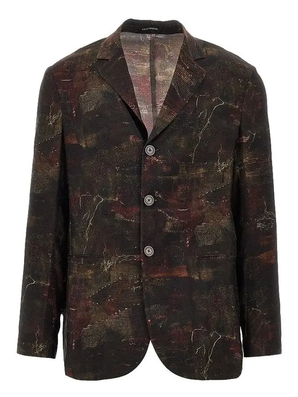 Emporio Armani Cupro Twill Jacket With Vintage Effect Print - Brown