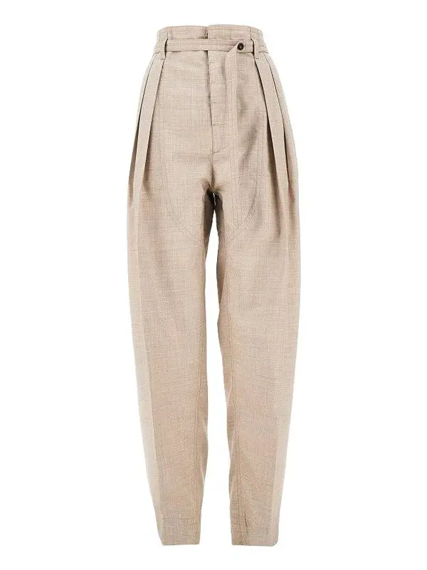 Bottega Veneta Light Wool Belted Trousers - Beige