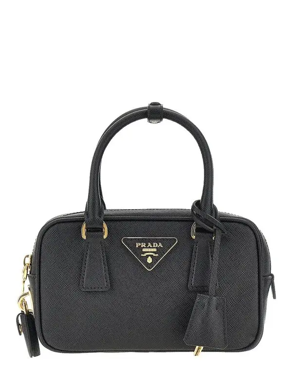 Prada Saffiano Leather Mini Bowling Bag - Black