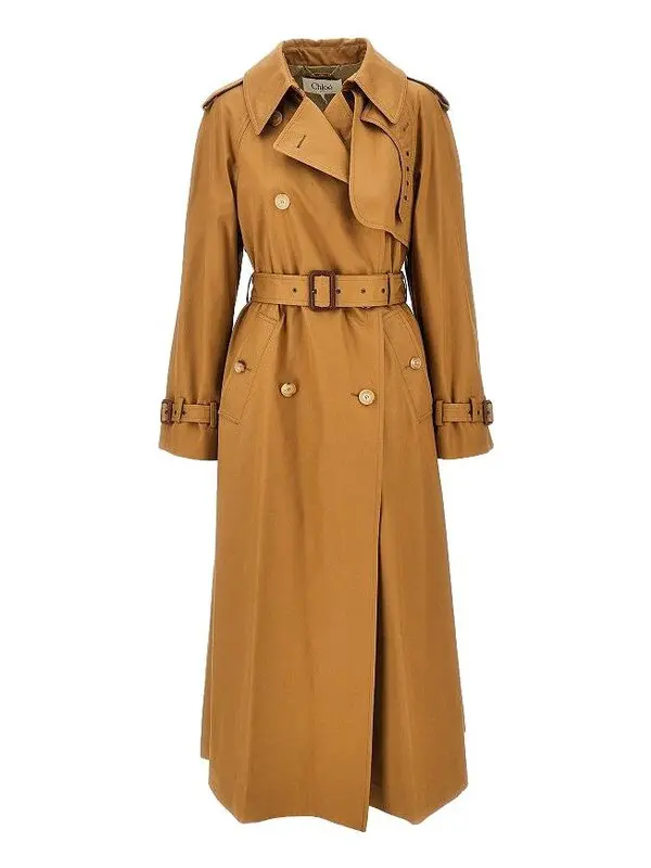 Chloé Gabardine Trench Coat With Leather Details - Brown
