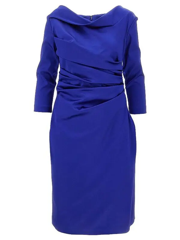 Talbot Runhof Duchesse Satin Boat Neck Dress With Draped Bust - Blue