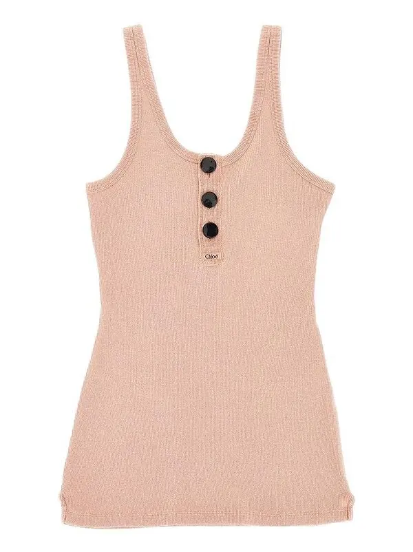 Chloé Ribbed Cotton Henley Tank Top - Pink