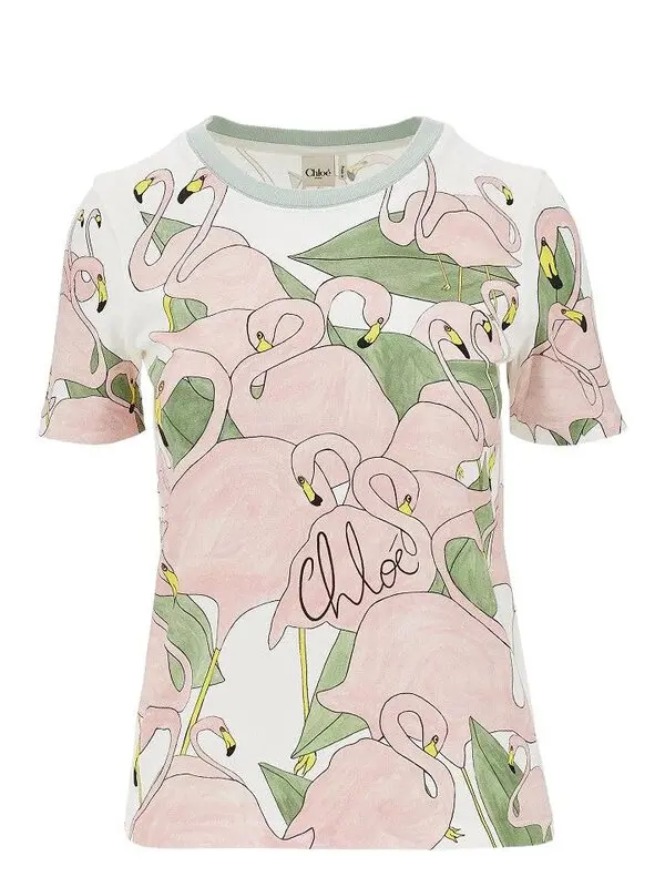 Chloé Flamingo Print Cotton Jersey T-shirt - Multicolor