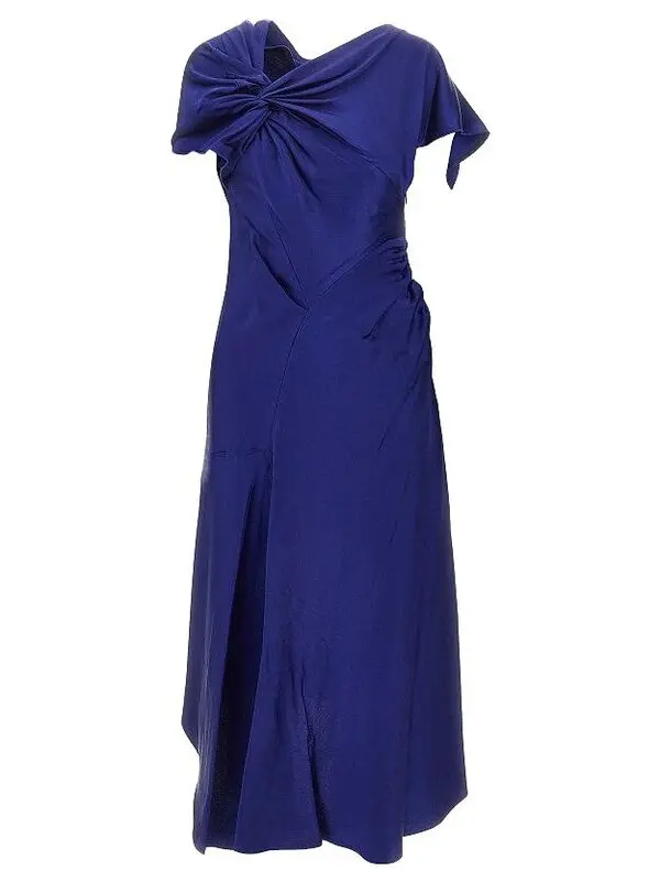Victoria Beckham Crepe Back Satin Asymmetrical Midi Dress - Blue