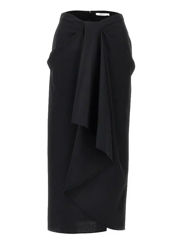 Givenchy Wool And Mohair Draped Long Skirt - Black