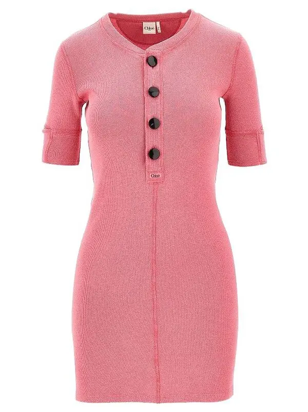 Chloé Ribbed Cotton Crewneck Mini Dress - Pink