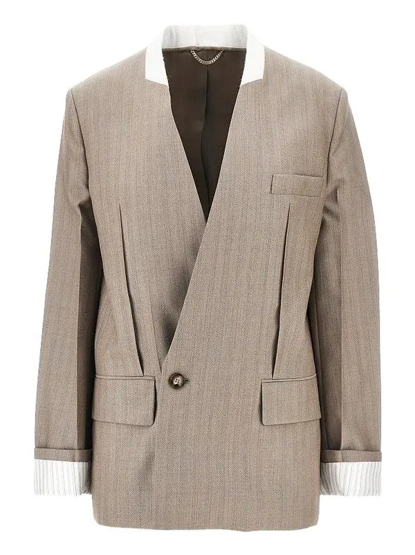 Victoria Beckham Collarless Wool Jacket - Beige