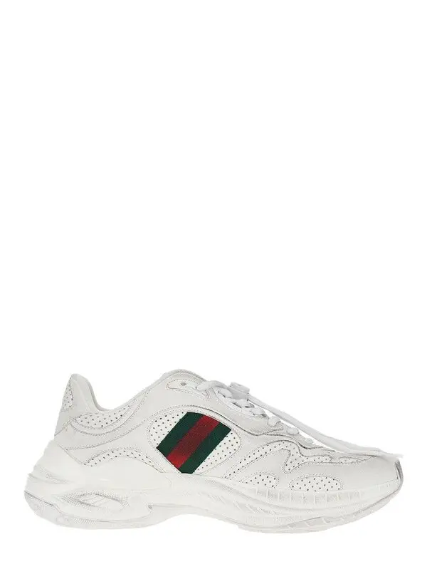 Gucci 2.0 Leather Sneakers With Web Ribbon Detail - White