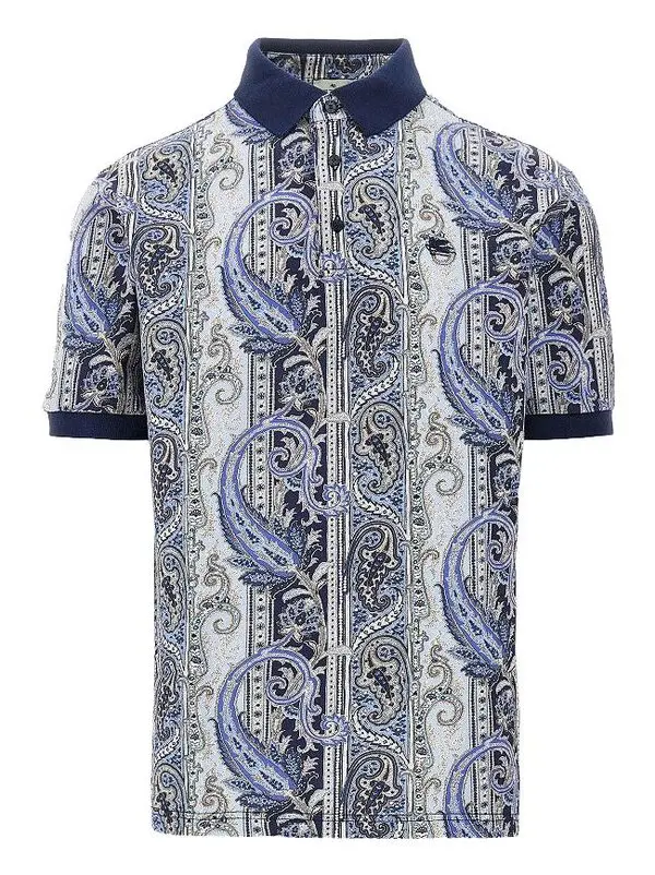 Etro Pailey Print Piquet Polo Hirt - Blue