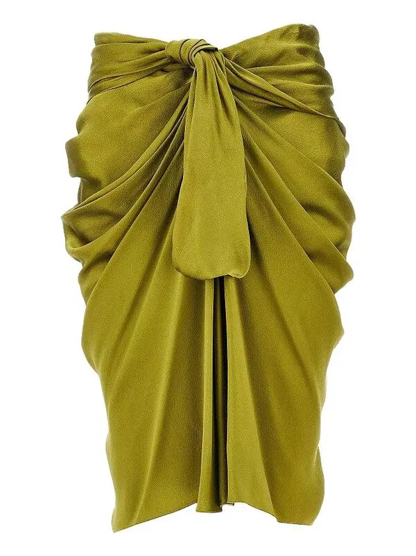 Chloé Draped Silk Midi Skirt - Green