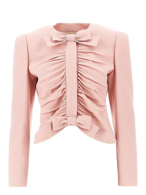 Valentino Garavani Crispy Light Wool Short Jacket With Bow Details - Pink