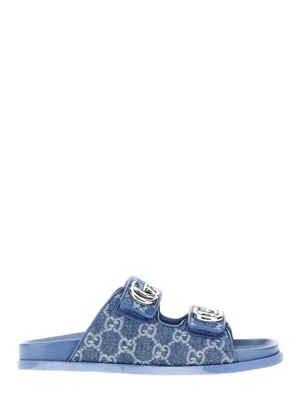 Gucci Gg Fabric Slides With Double G Detail - Blue