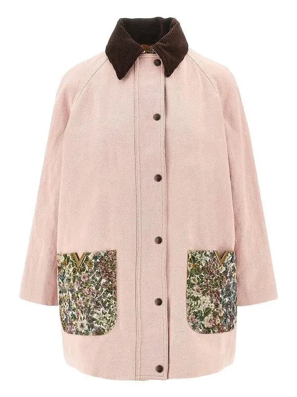 Valentino Garavani Floral Jacquard Pocket Denim Peacoat - Pink