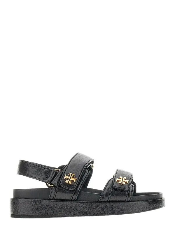 Tory Burch Kira Leather Sandals With Gold-toned Double T Logo - Black