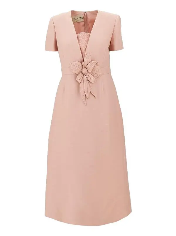Valentino Garavani Satinized Cady Midi Skirt With Lace Trimming - Pink