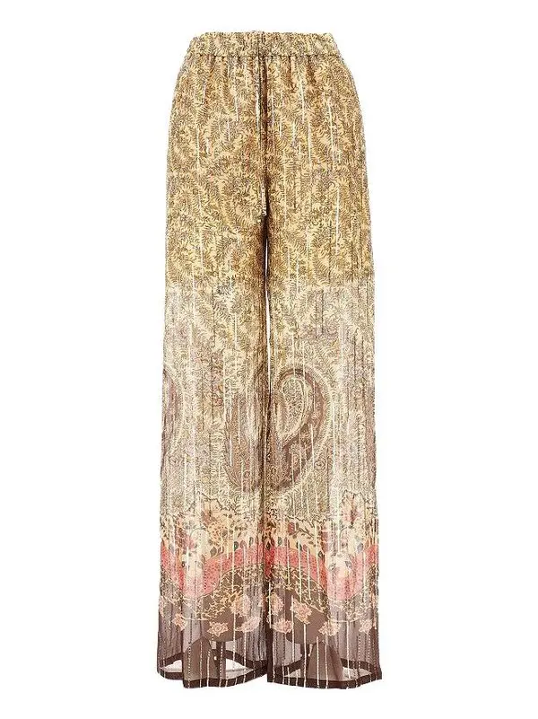 Valentino Garavani Paisley Voyage Imaginaire Print Silk Pekin Wide Leg Pants - Beige