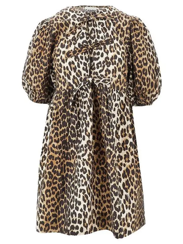 GANNI Leopard Cotton Mini Dress - Multicolor