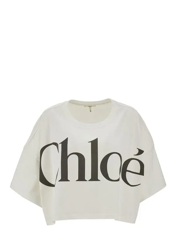 Chloé Logo Print Cropped T-shirt - White