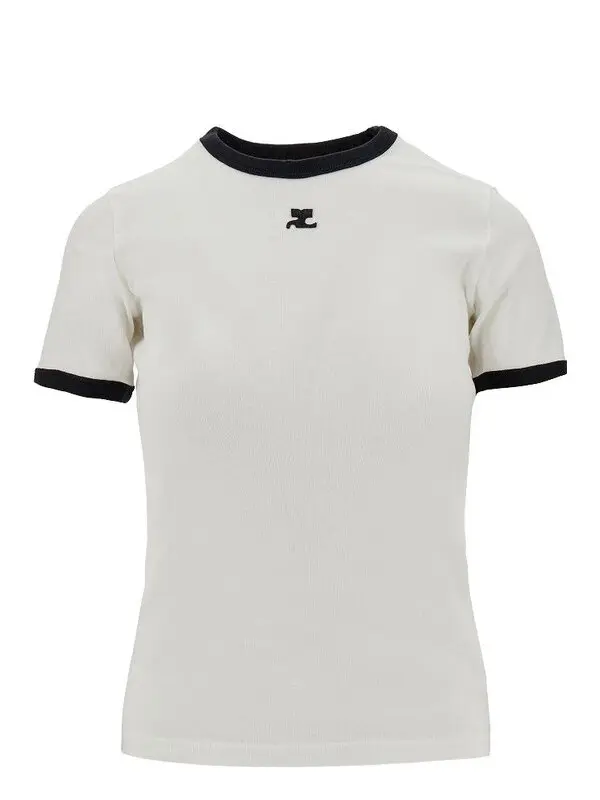 COURREGES Short Sleeve Cotton T-shirt With Contrasting Trims - White