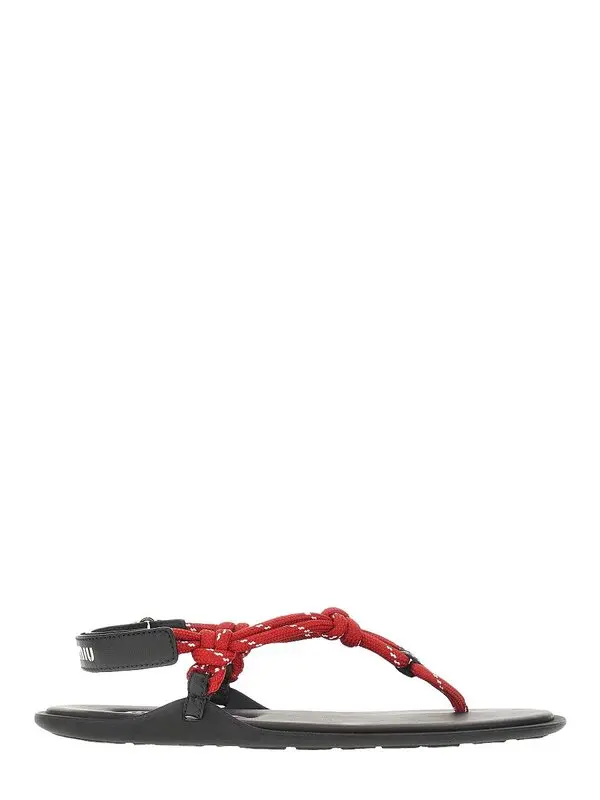 Miu Miu Cord And Leather Thong Sandals With Adjustable Strap - Red
