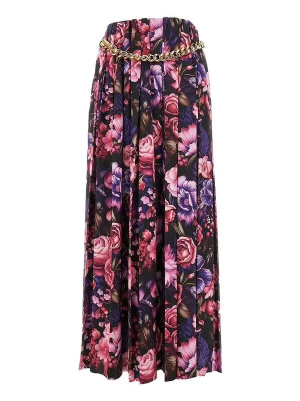 Balenciaga Ai Purple Bouquet Satin Pleated Long Skirt - Multicolor