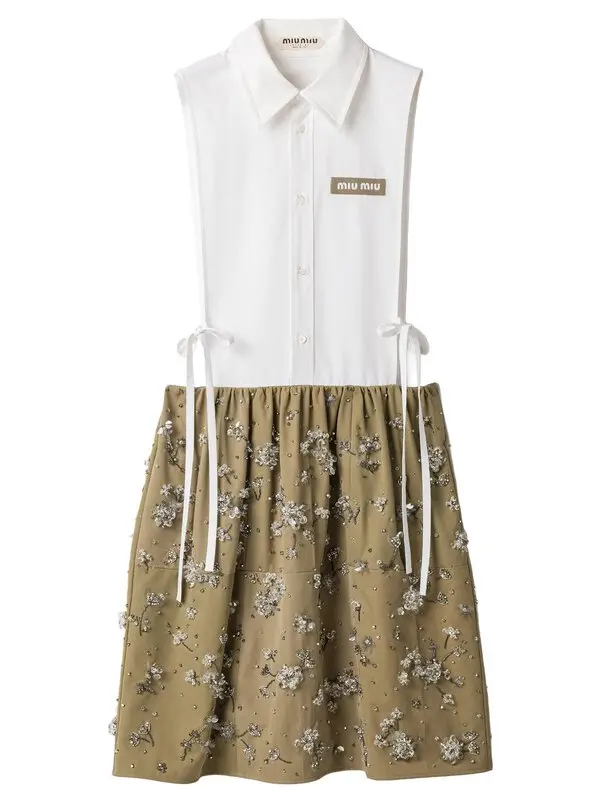 Miu Miu Embroidered Poplin And Chino Mini-dress - White