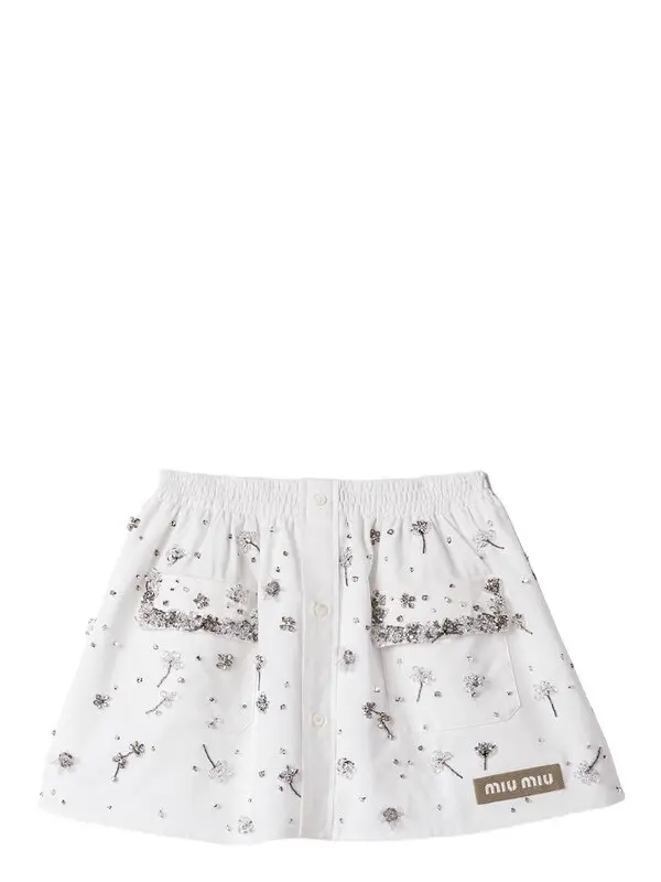 Miu Miu Embroidered Poplin Miniskirt - White