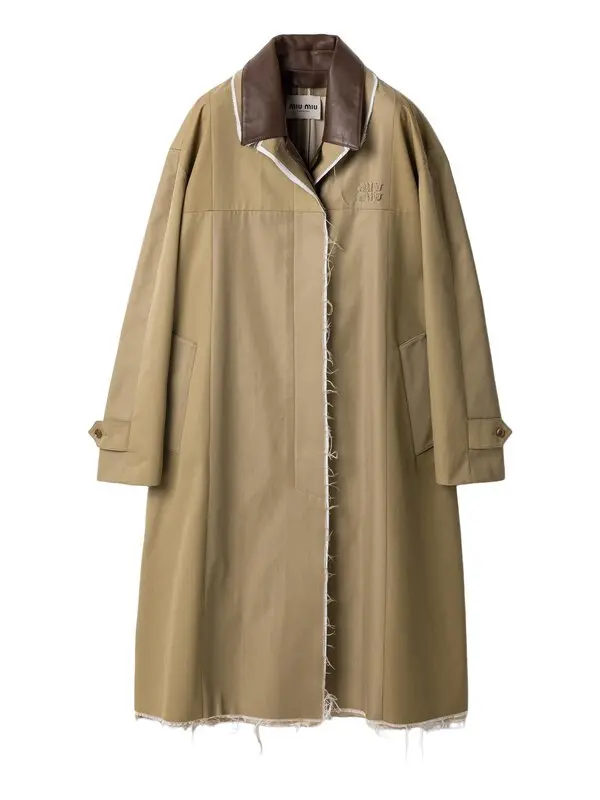 Miu Miu Single-breasted Chino And Leather Coat - Khaki