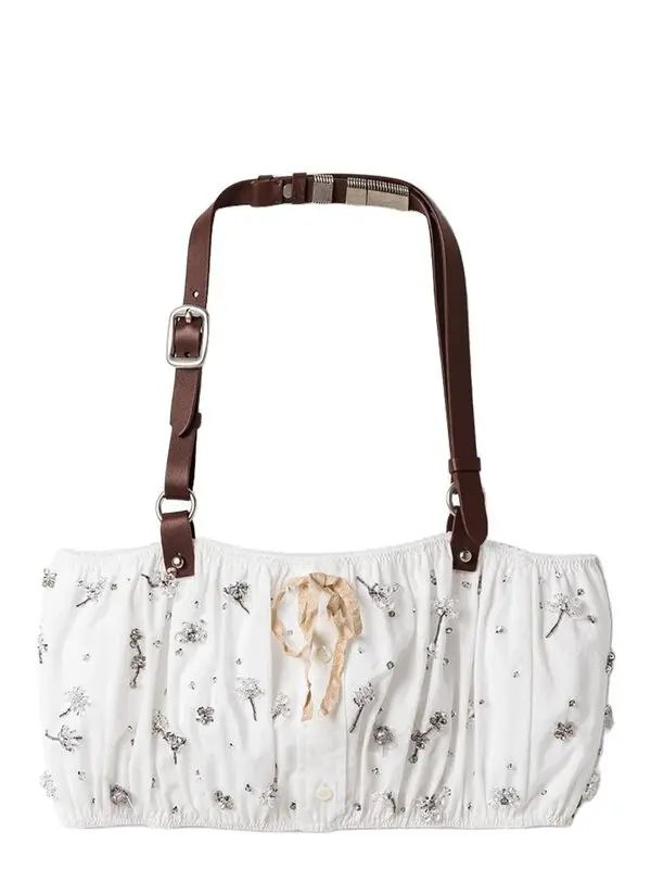 Miu Miu Embroidered Poplin And Chino Bandeau Top - White